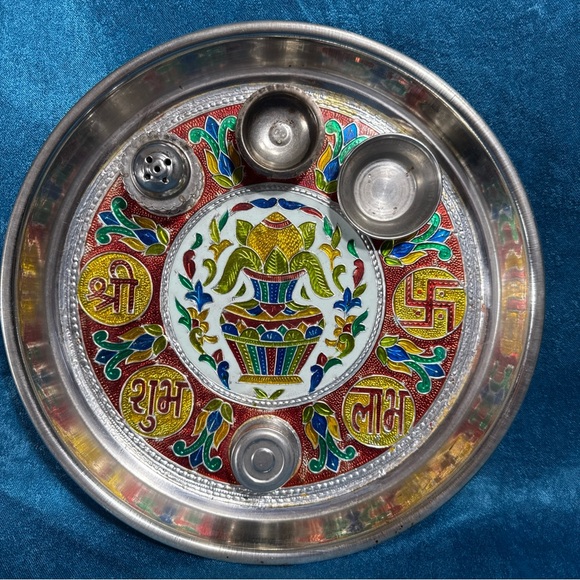 Accents | Vintage Metal Pooja Thali Decorated Tray For Holding Various ...